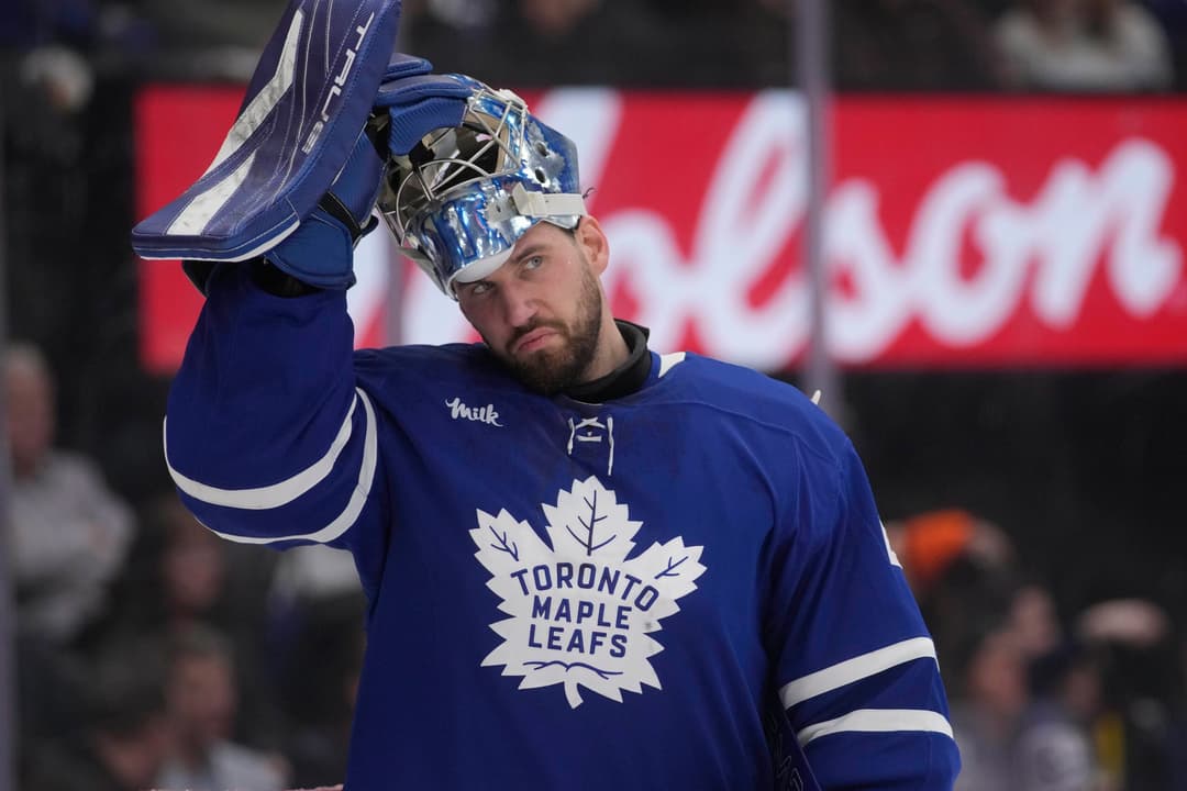 Leafs’ Anthony Stolarz hospitalized after taking puck to throat during ...