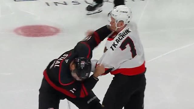 WATCH: Senators’ Tkachuk, Hurricanes’ Staal fight off opening faceoff ...